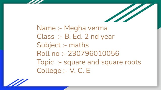 Square and Square root presentation by megha vermapdf | PPT