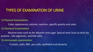 Urine testing by Rutuja Mane bsc nursing | PPTX