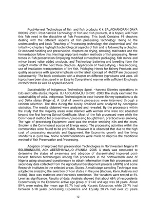 FISH PROCESSING & POST-HARVESTING TECHNOLOGY REPORTS | PDF