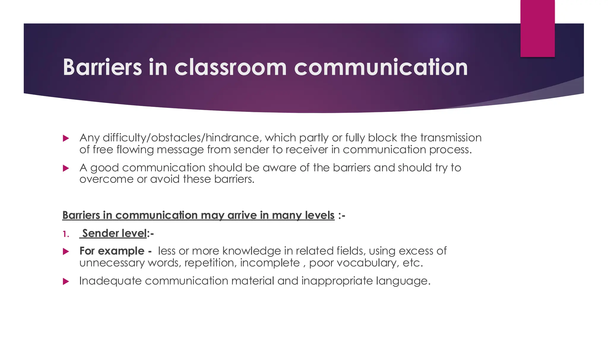 Classroom communication:-- Facilitators and barriers | PDF