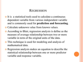Regression , Types of Regression, Application of Regression, methods | PPTX