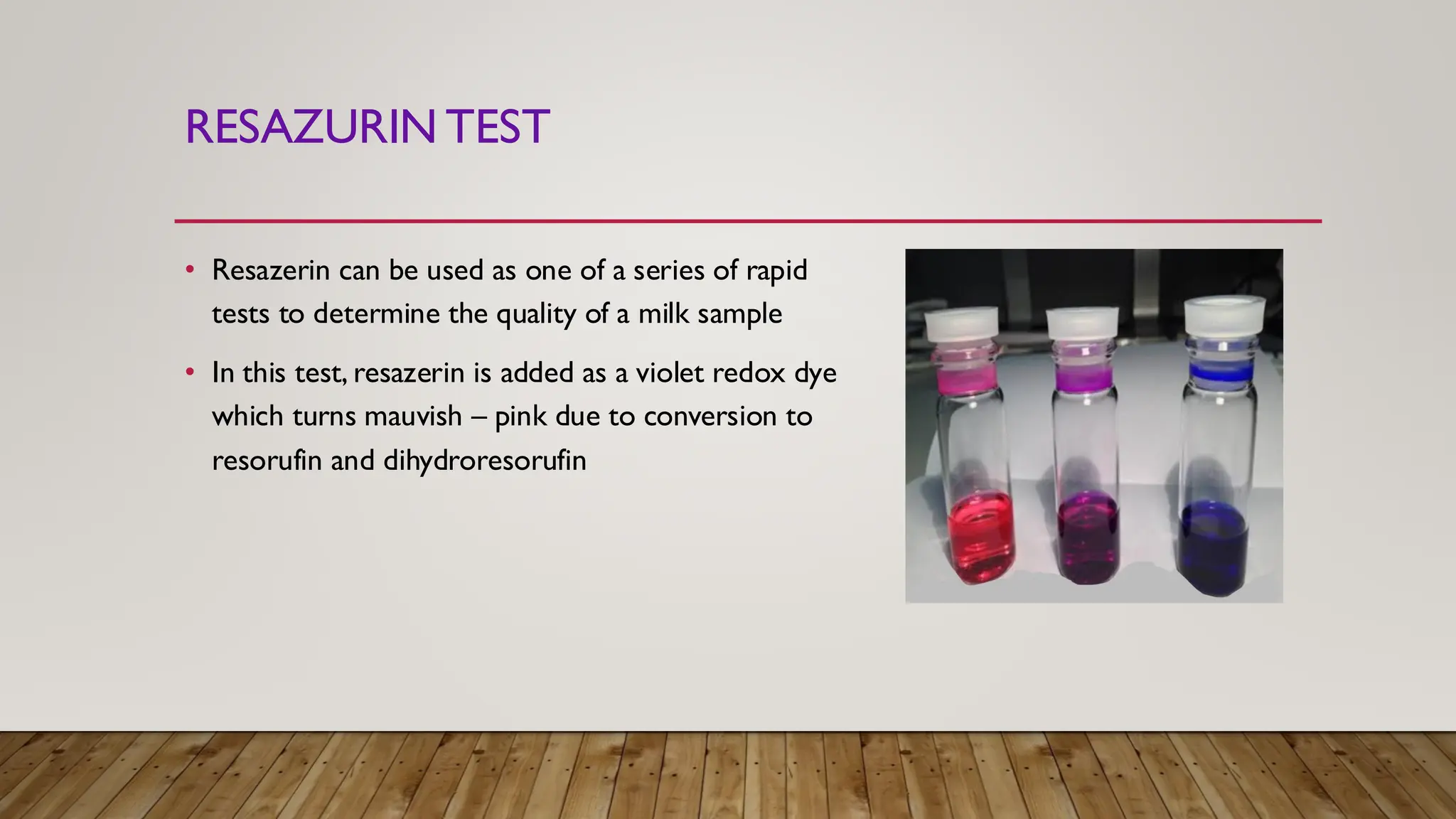 Milk quality control test, MBRT test , Resazerin test, and litmus test ...