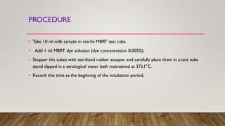Milk quality control test, MBRT test , Resazerin test, and litmus test ...