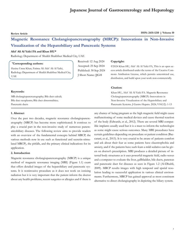 Magnetic Resonance Cholangiopancreatography (MRCP): Innovations in Non-Invasive Visualization of ...