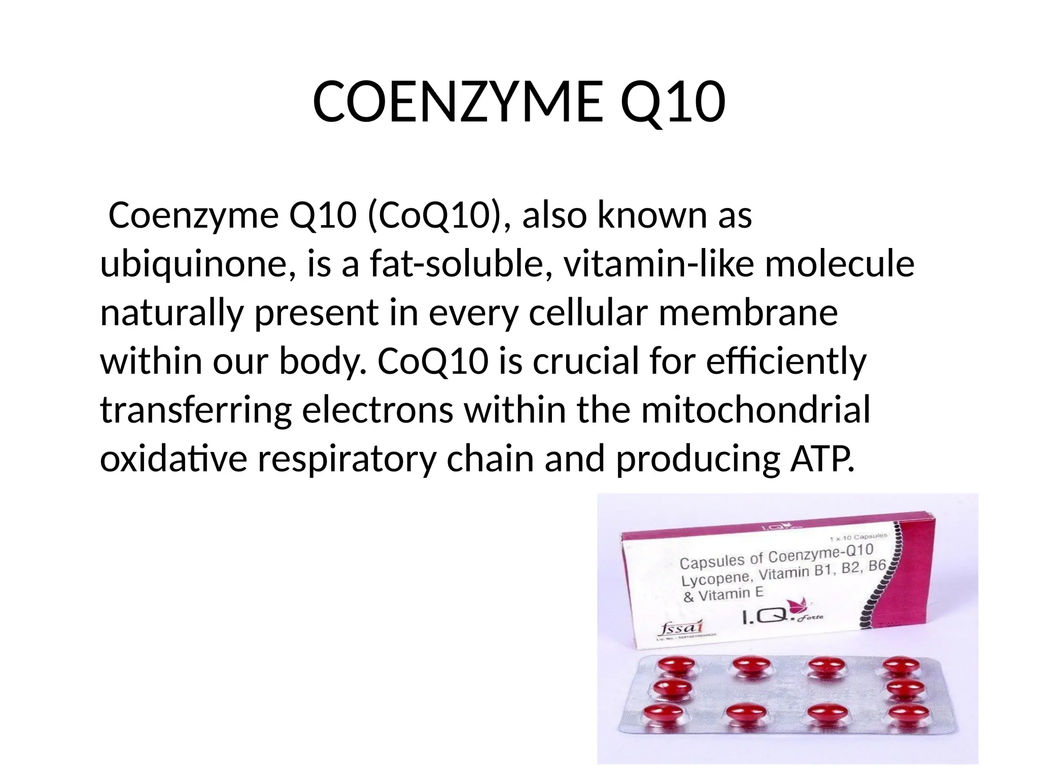 Nutritional supplements and bioenzyme like coenzyme q10 and others ...