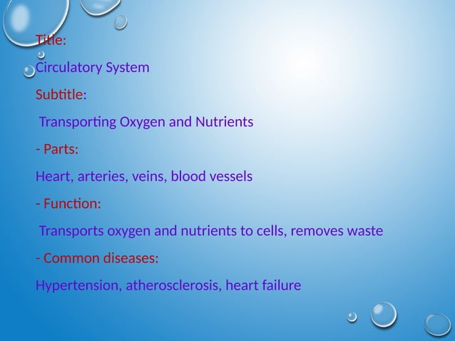 Circulatory system ,parts and functions , disease | PPTX