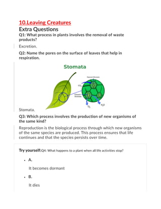 Leaving Creatures notes questions and answers 6th science curiosity | PDF