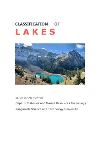 Wetland and Lake Management ~ Classification of Lakes | PDF