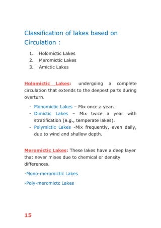 Wetland and Lake Management ~ Classification of Lakes | PDF