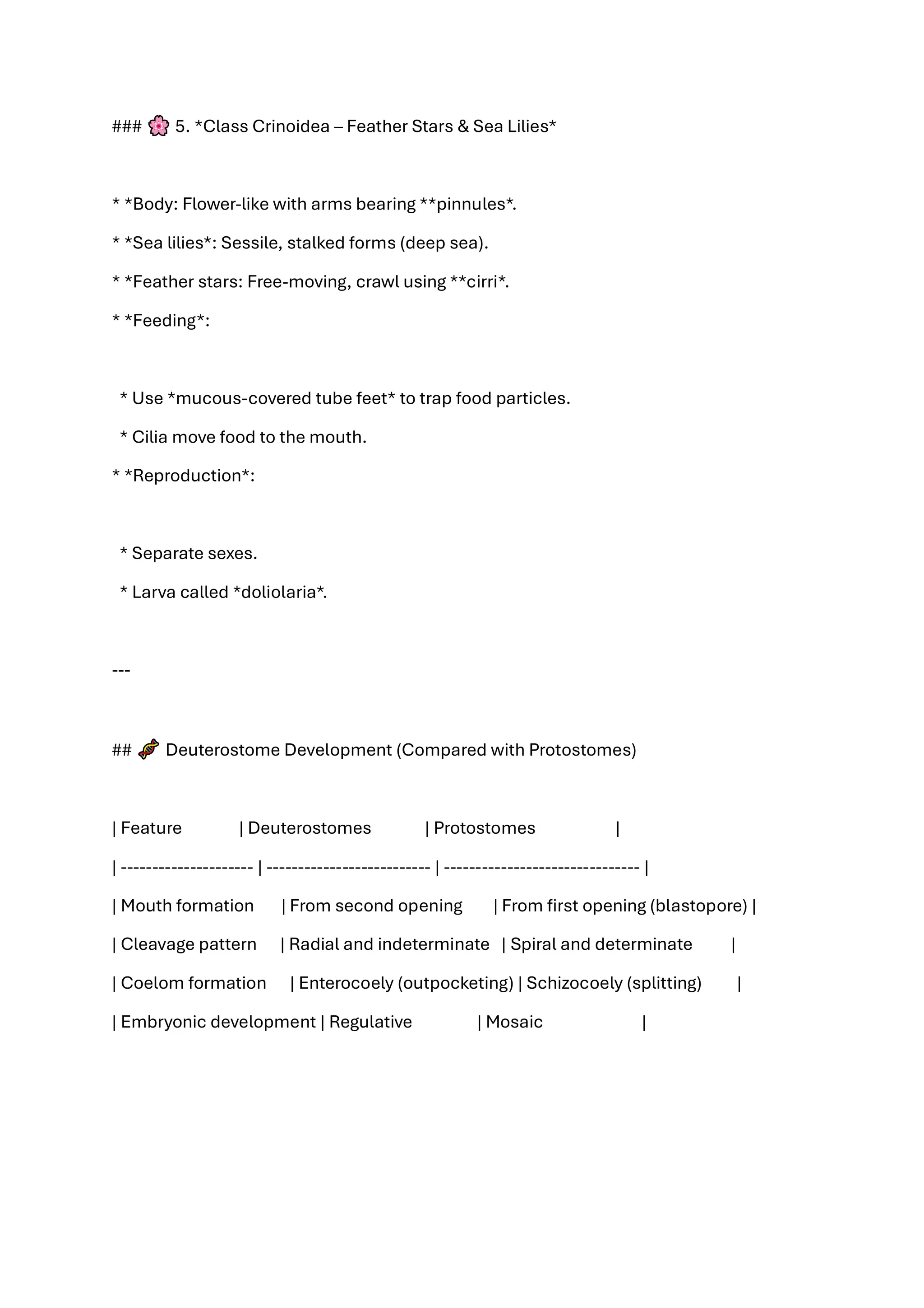 Echinodermata with larval stages of the classes | PDF