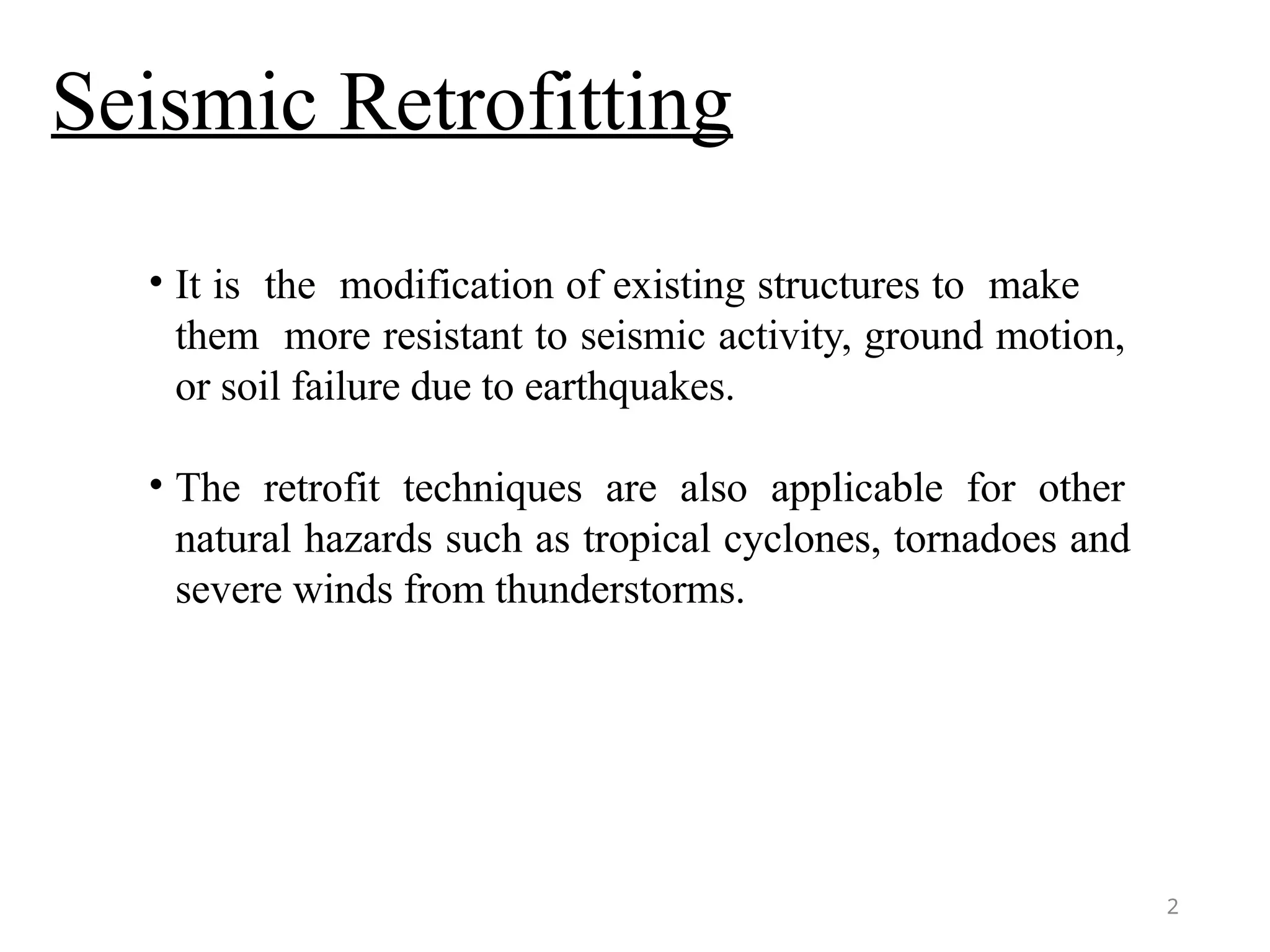 Seismic retro fittings a collection of mitigation techniques | PPTX