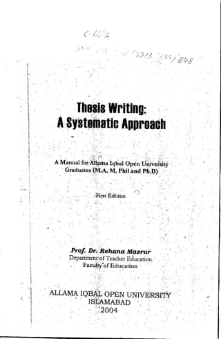 Thesis writing A systematic approach AIOU | PDF