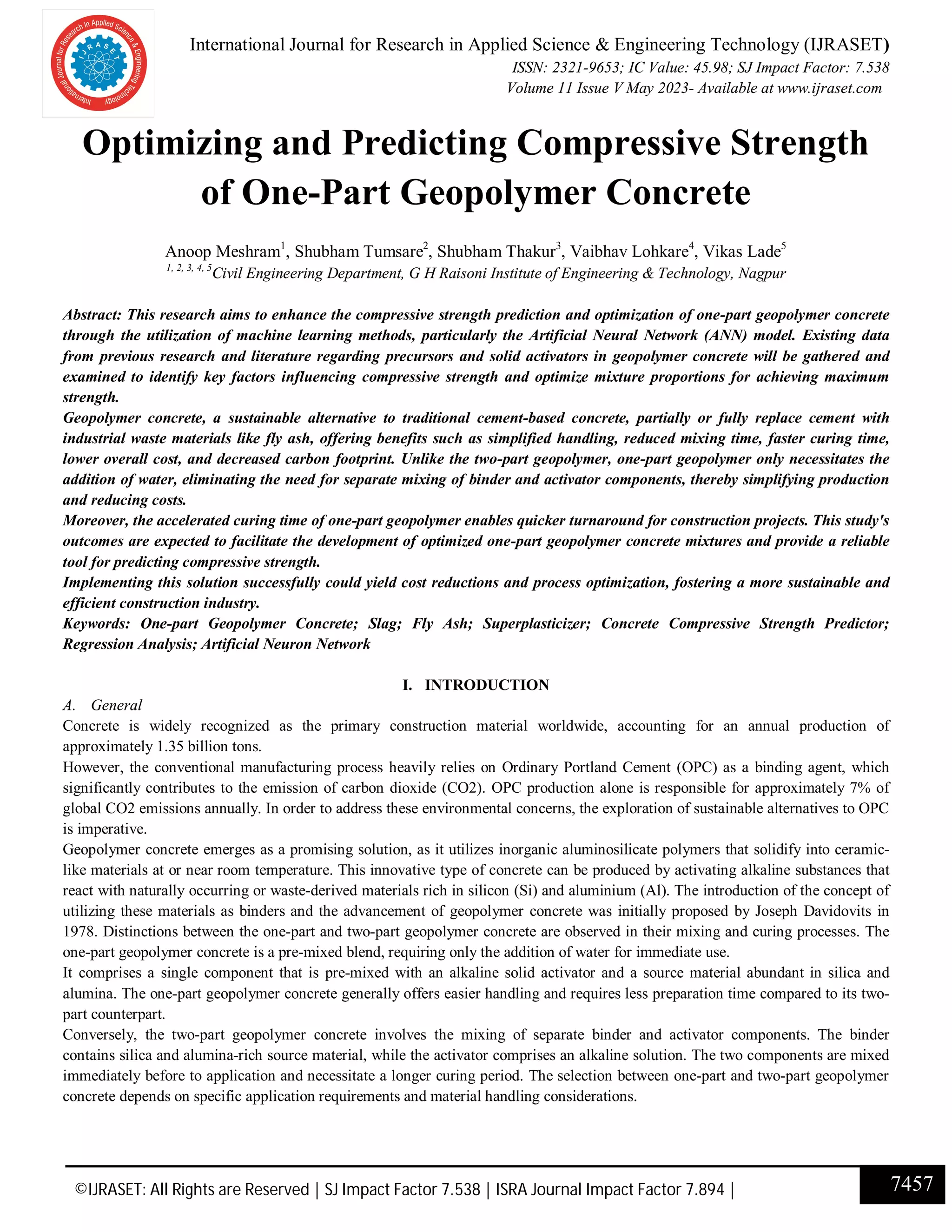 Optimizing and Predicting Compressive Strength of One-Part Geopolymer ...