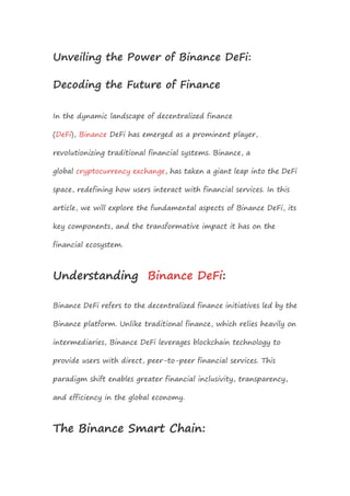 Unveiling the Power of Binance DeFi: Decoding the Future of Finance | DOC