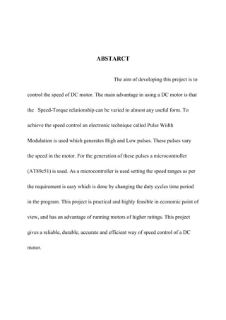 Doc speed control of a dc motor using micro controller 8051 | PDF