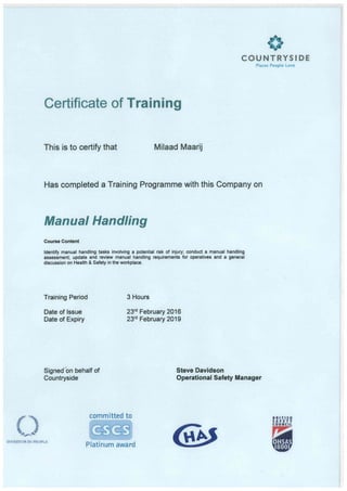 Manual Handling Certificate | PDF