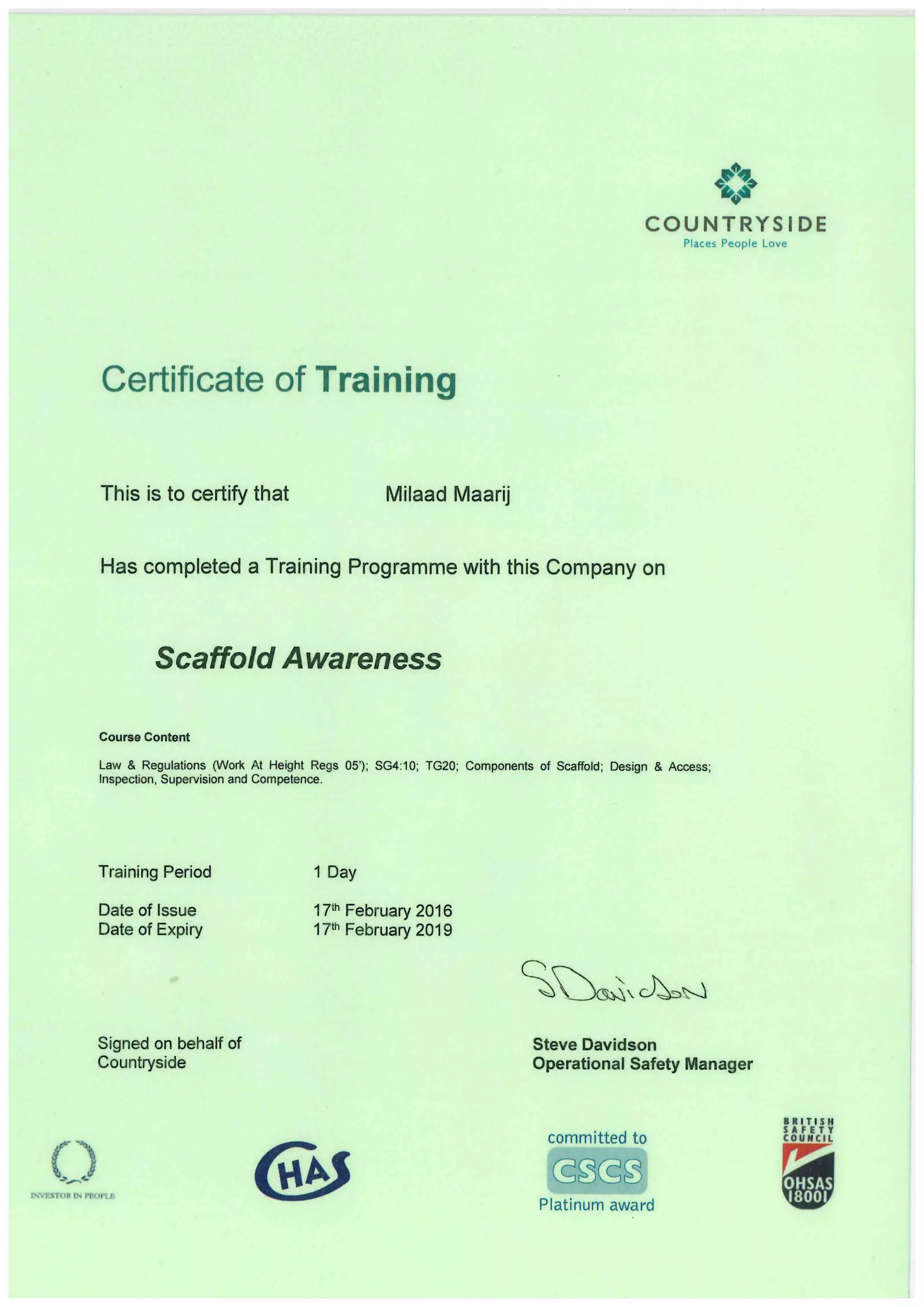 Scaffold Awareness Certificate | PDF