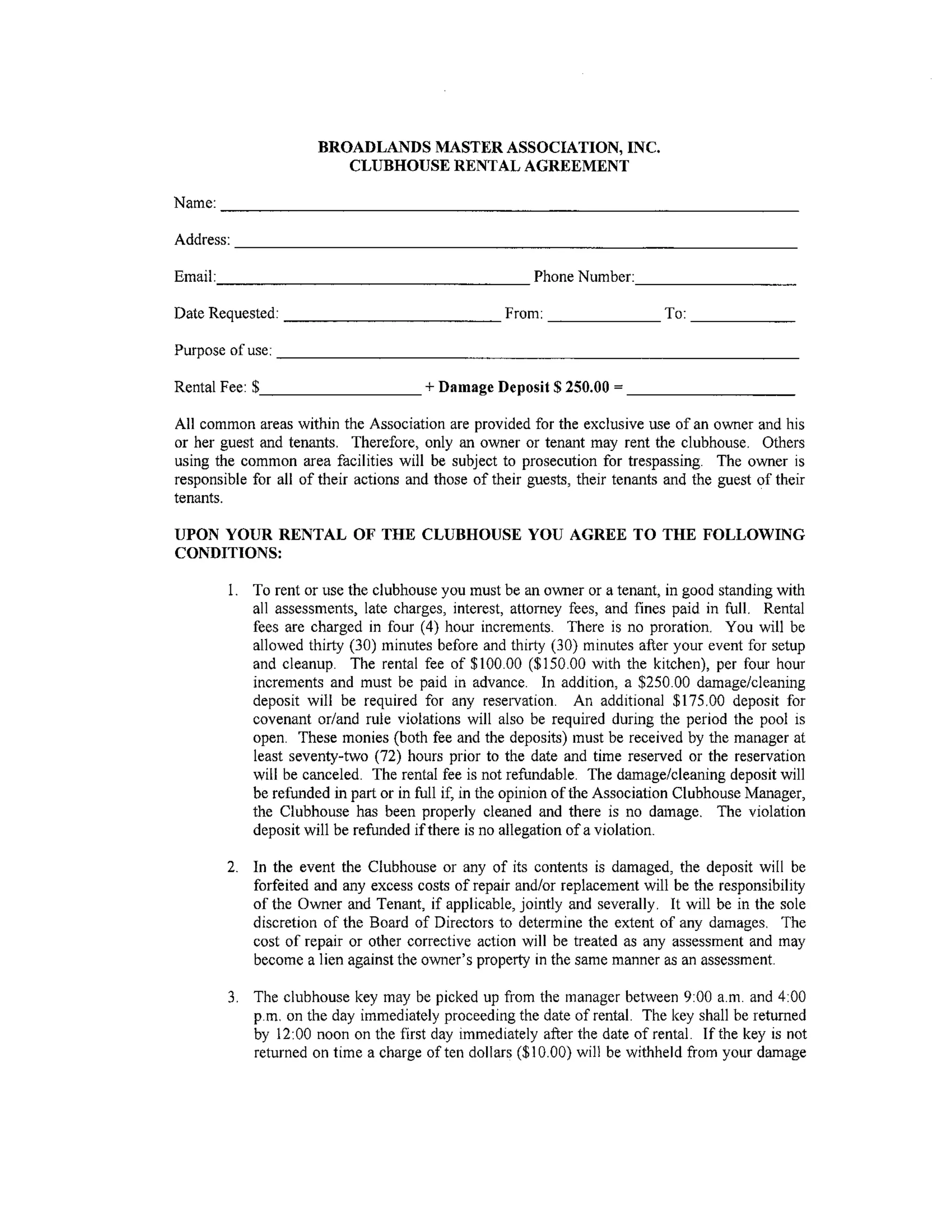 Clubhouse Rental Agreement | PDF