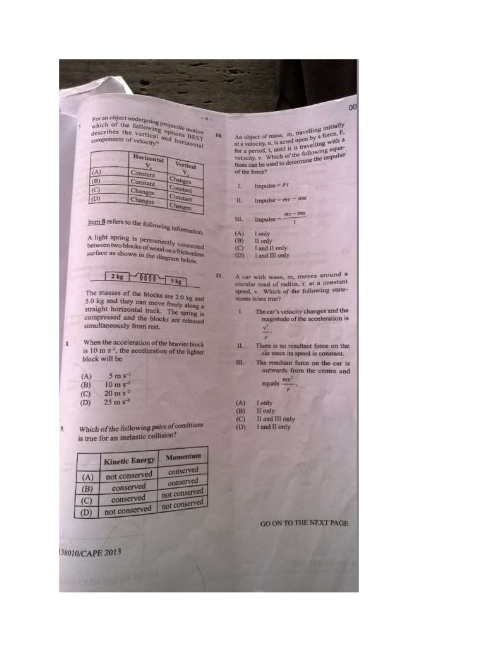 CAPE Physics unit 1 paper 1 past papers ( 2010-2013)