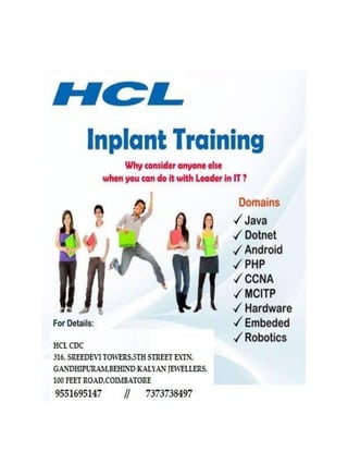 Inplant training in HCL coimbatore with innovative technologies | PDF