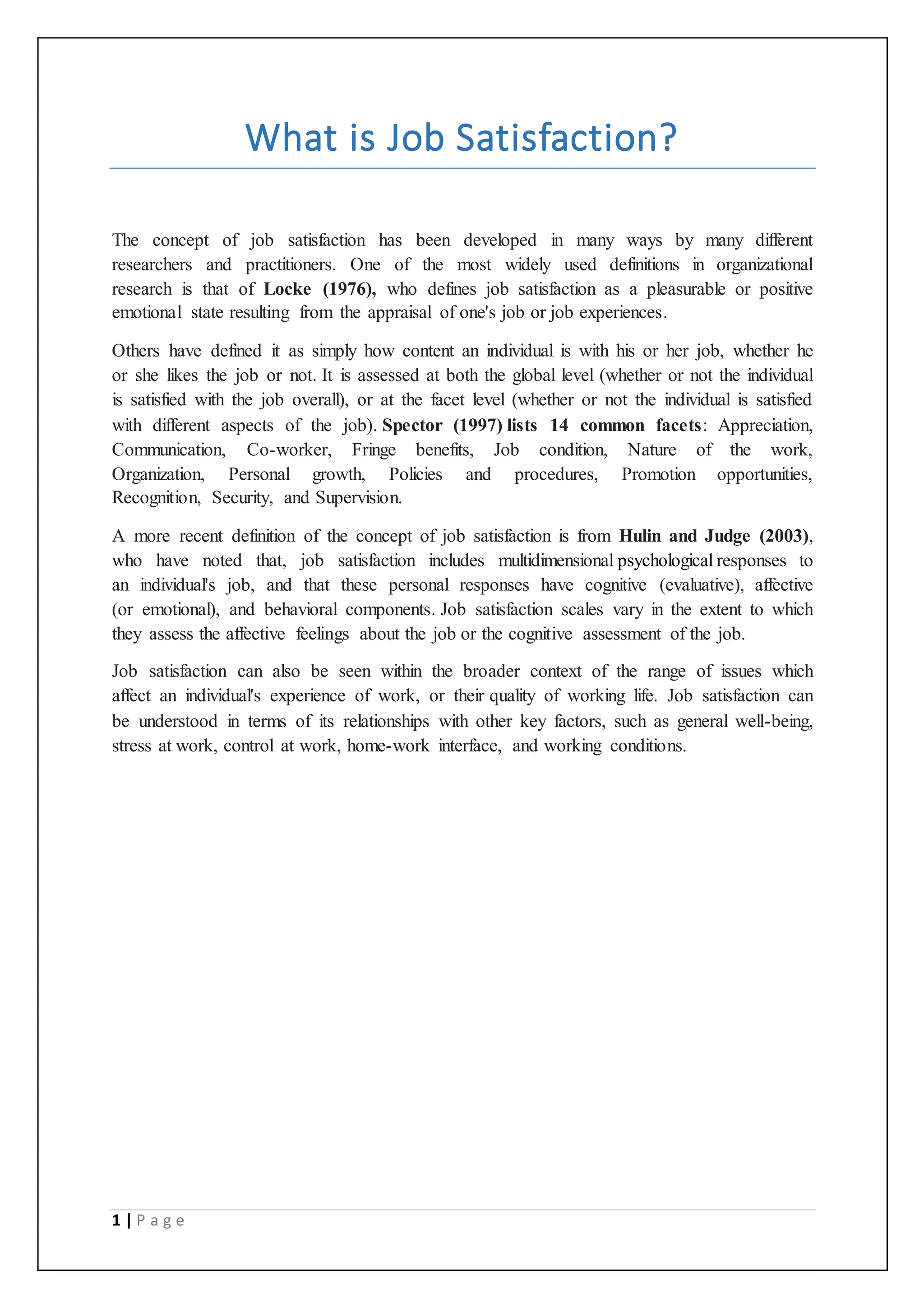An overview of Job Satisfaction | DOCX