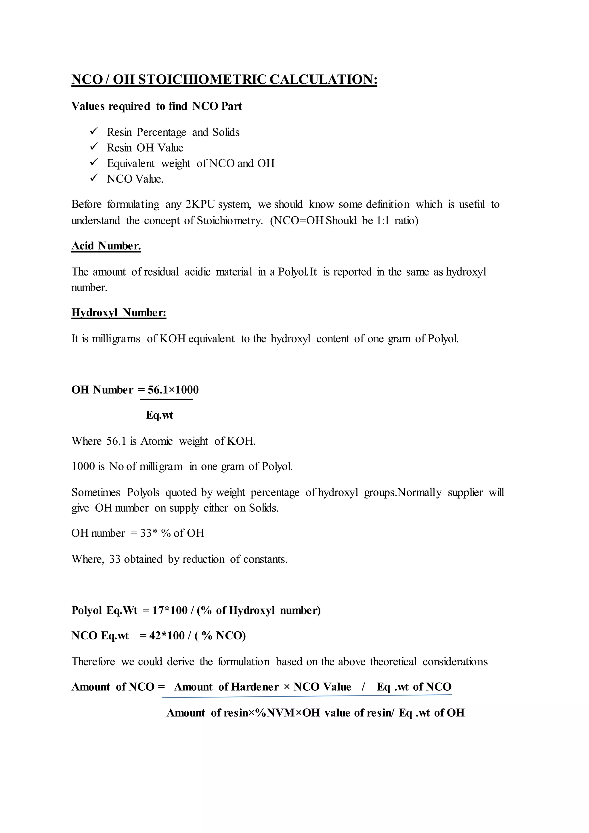 NCO/OH STOICHIOMTRY | DOCX