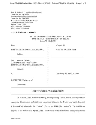 Doc1053 jack roubinek certificate of no objection | PDF