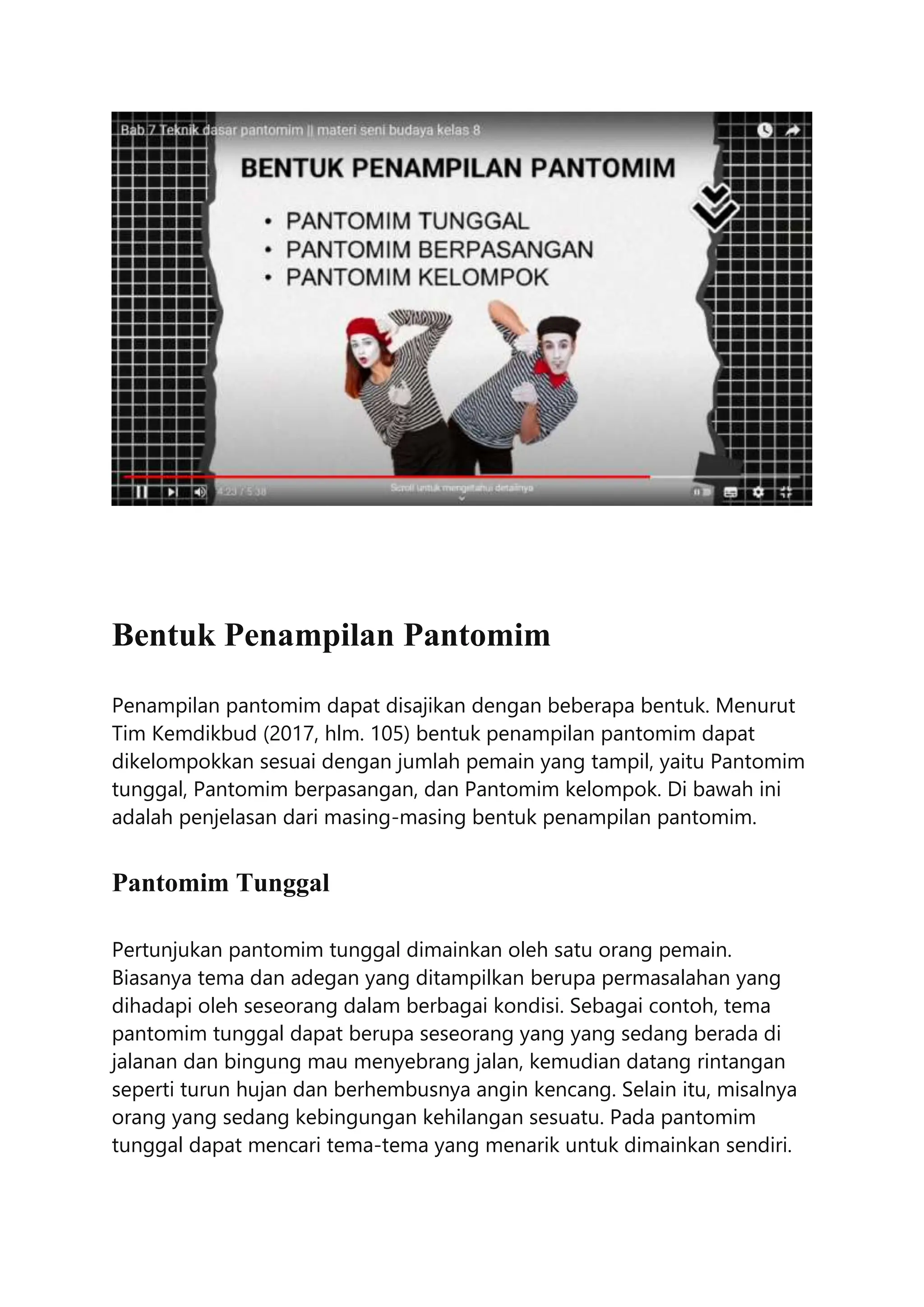 Seni Budaya dan Ketrampilan kelas viiim (Pantomin) | DOCX
