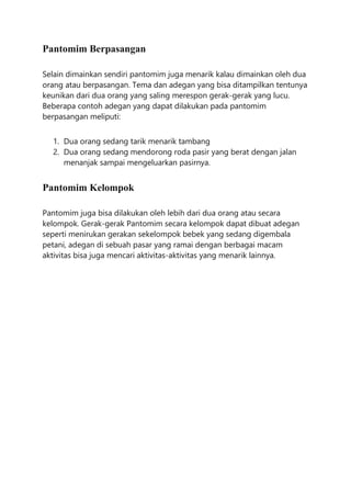 Seni Budaya dan Ketrampilan kelas viiim (Pantomin) | DOCX