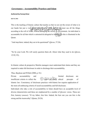 Governance - Accountability Practices and Isalam ---1(1) | DOC | Islam ...