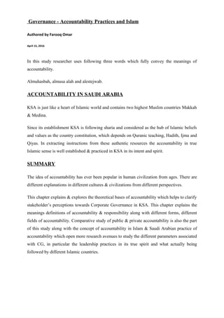 Governance - Accountability Practices and Isalam ---1(1) | DOC | Islam ...