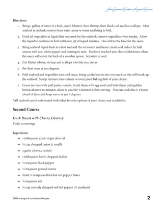 Obama Inauguration Lunch Menu Recipes | PDF