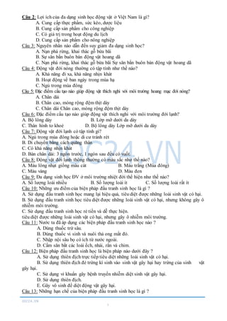 [Doc24.vn] cau hoi-trac-nghiem-theo-tung-chuong-mon-sinh-hoc-7-hkii | PDF