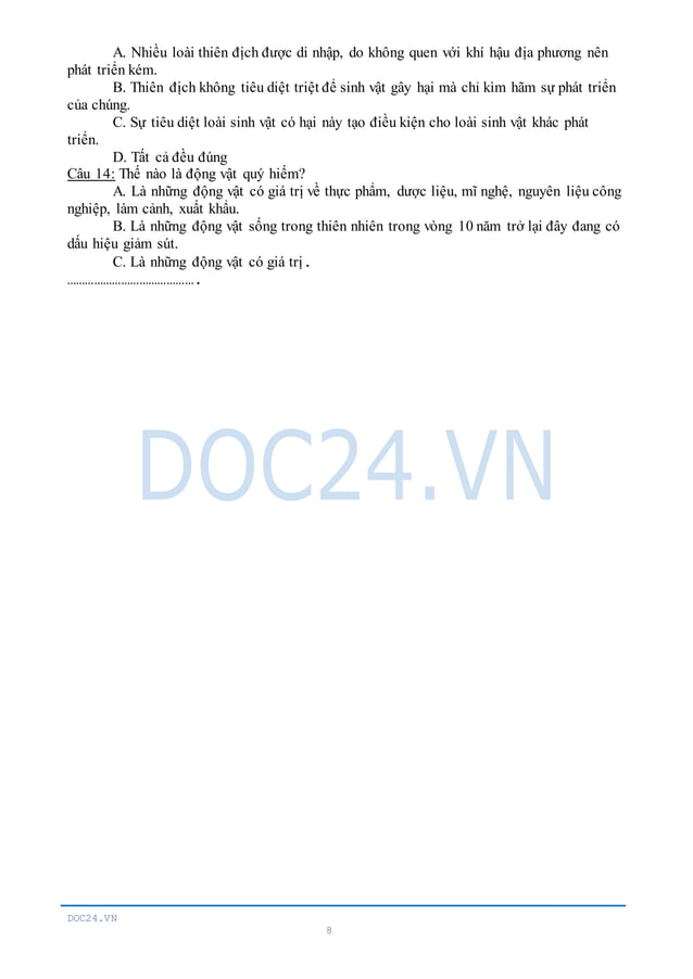 [Doc24.vn] cau hoi-trac-nghiem-theo-tung-chuong-mon-sinh-hoc-7-hkii | PDF