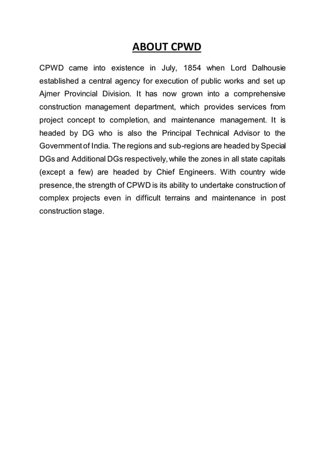 cpwd training | DOCX | Civil Engineering Industry | Industries