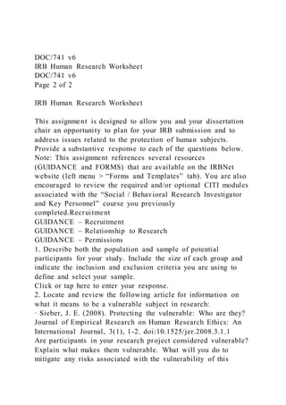 Doc741 v6 irb human research worksheetdoc741 v6page 2 of 2 | PDF