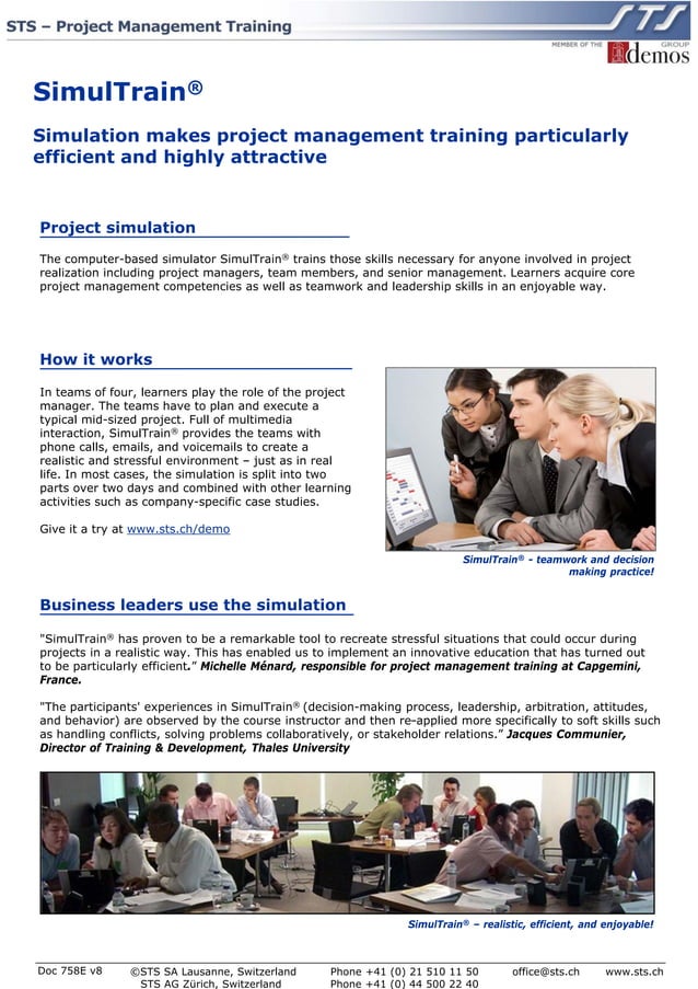 Project Management Simulator Simultrain Pdf Workshops And Classes
