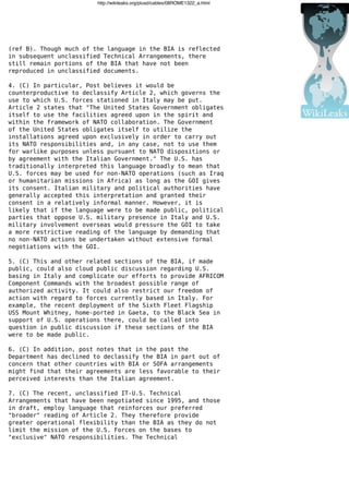 Italian request to declassified Bilateral Infrastructure Agreement ...