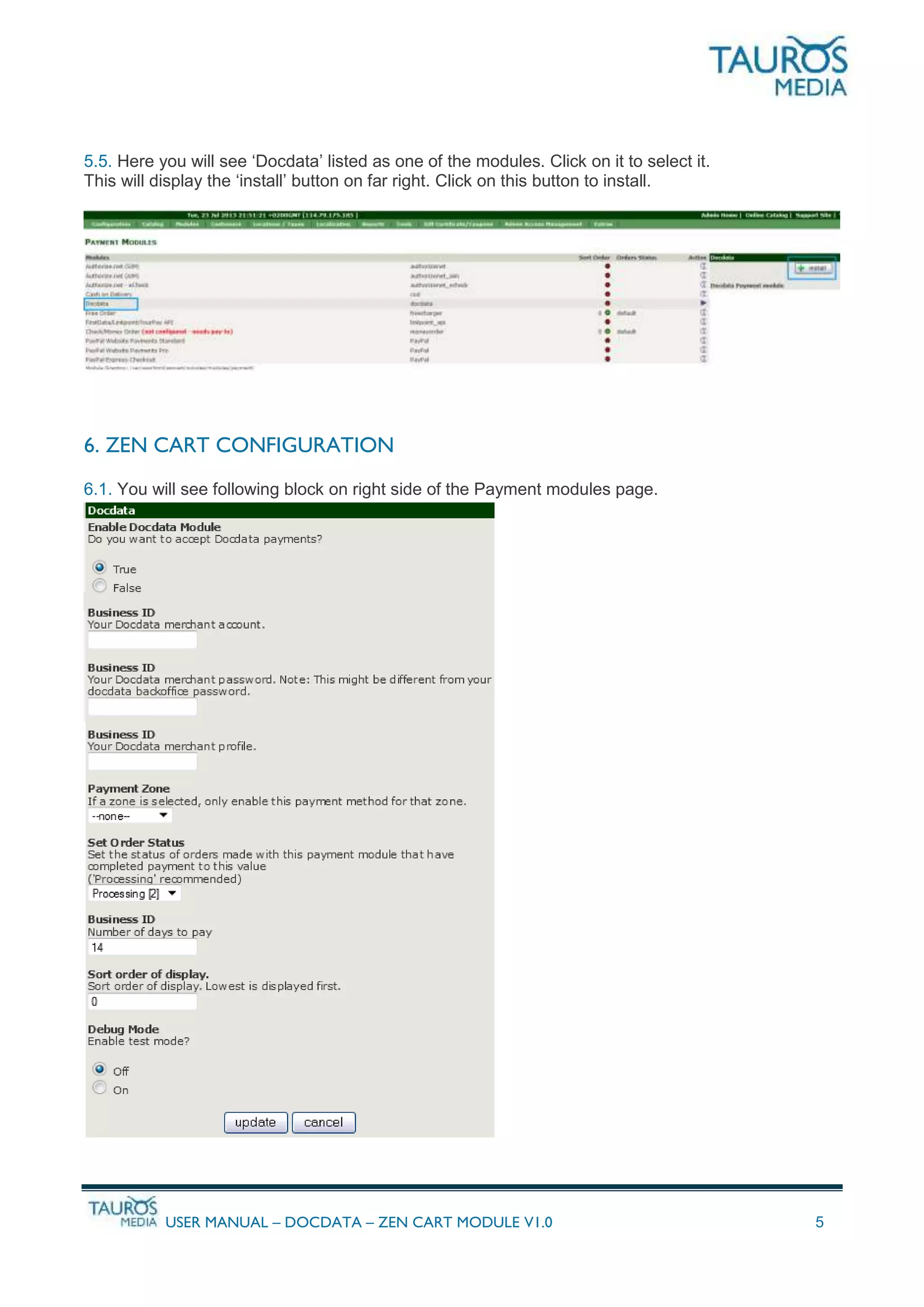 Magento Docdata zencart module user manual | DOCX