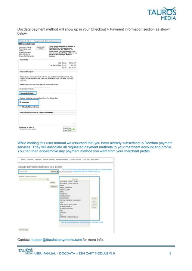 Magento Docdata zencart module user manual | DOCX