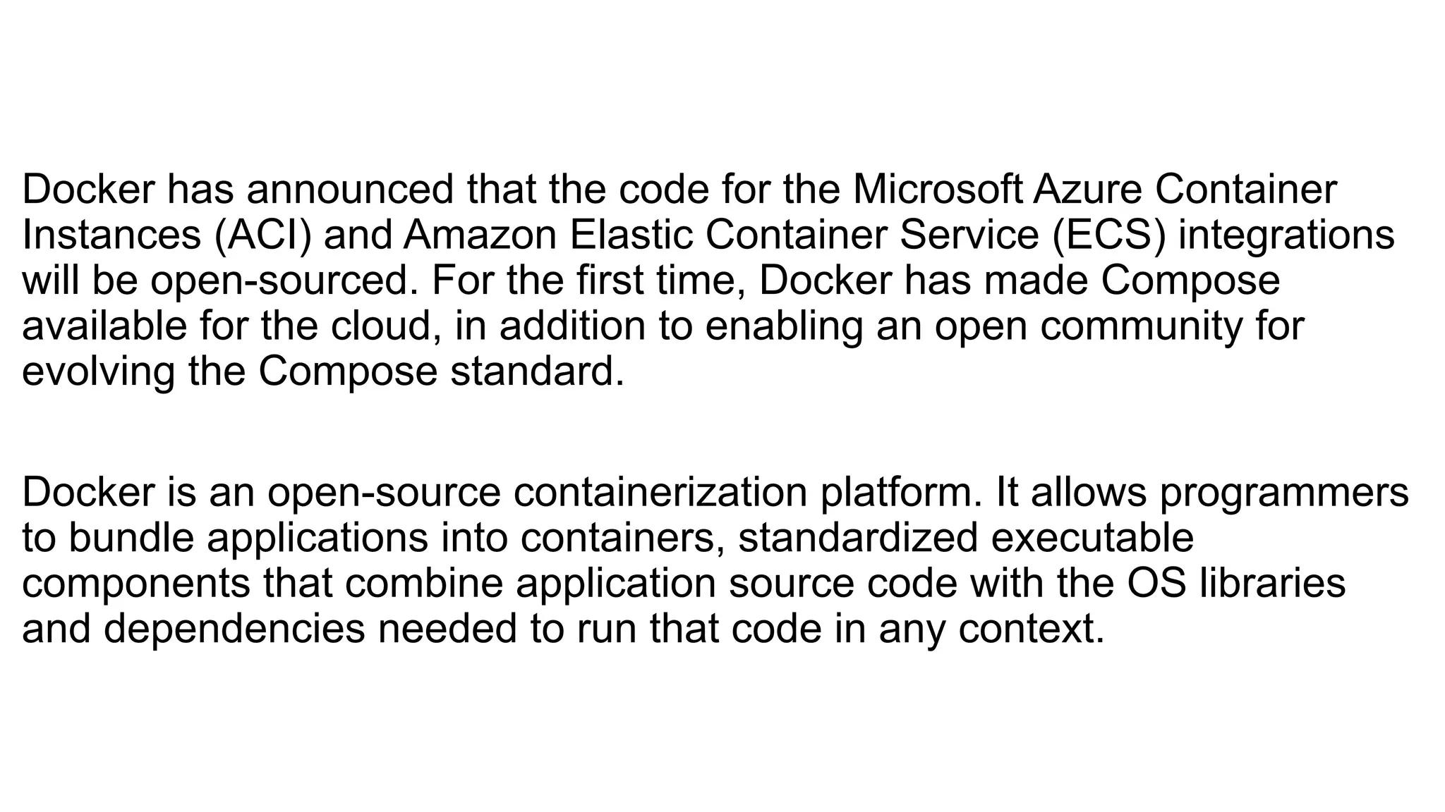 Docker Announces Open Source Compose For Aws Ecs And Microsoft Aci Ppt