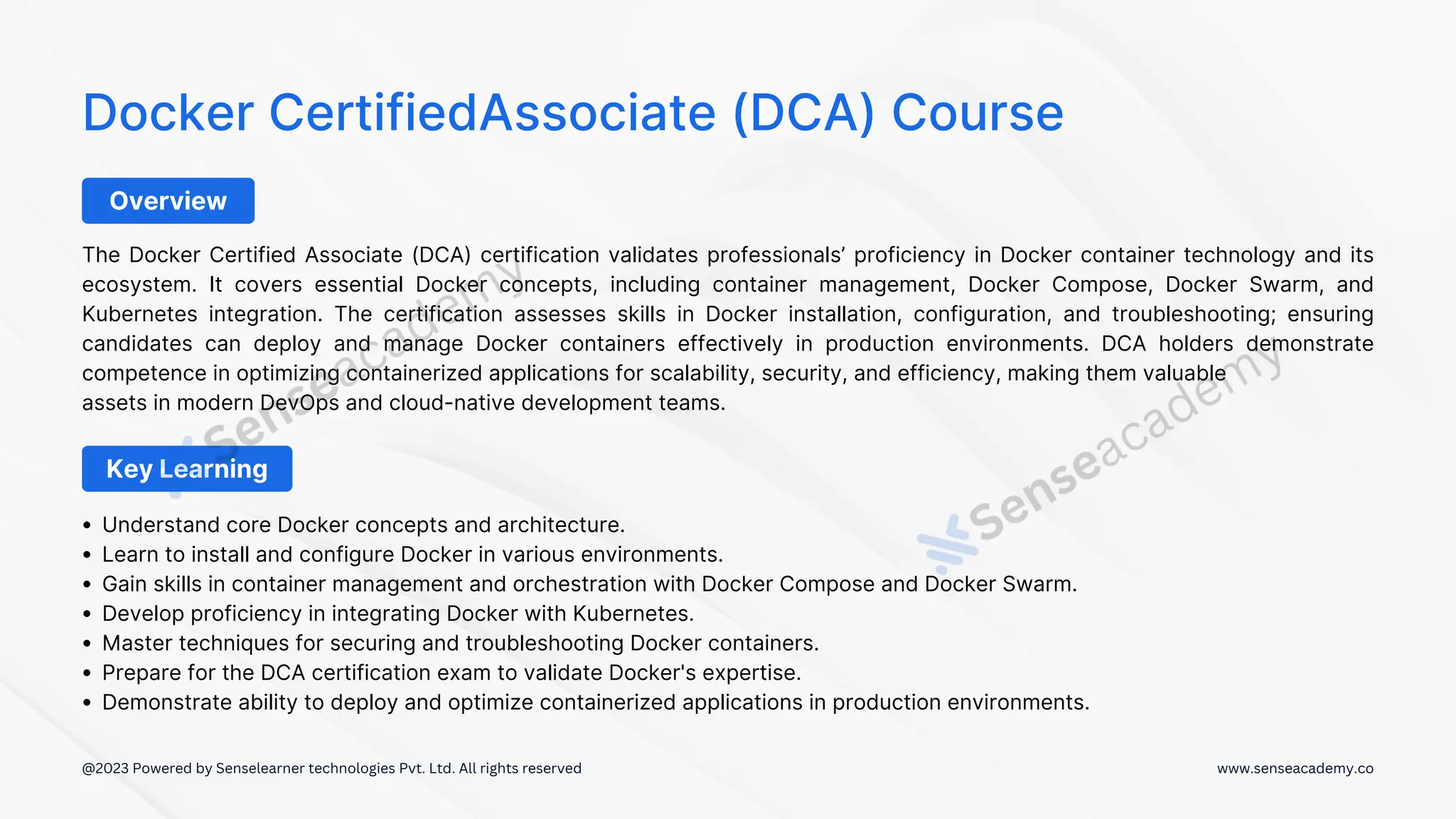 Docker Certified Associate (DCA)| Senseacademy | PDF