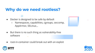 [DockerCon 2020] Hardening Docker daemon with Rootless Mode | PDF