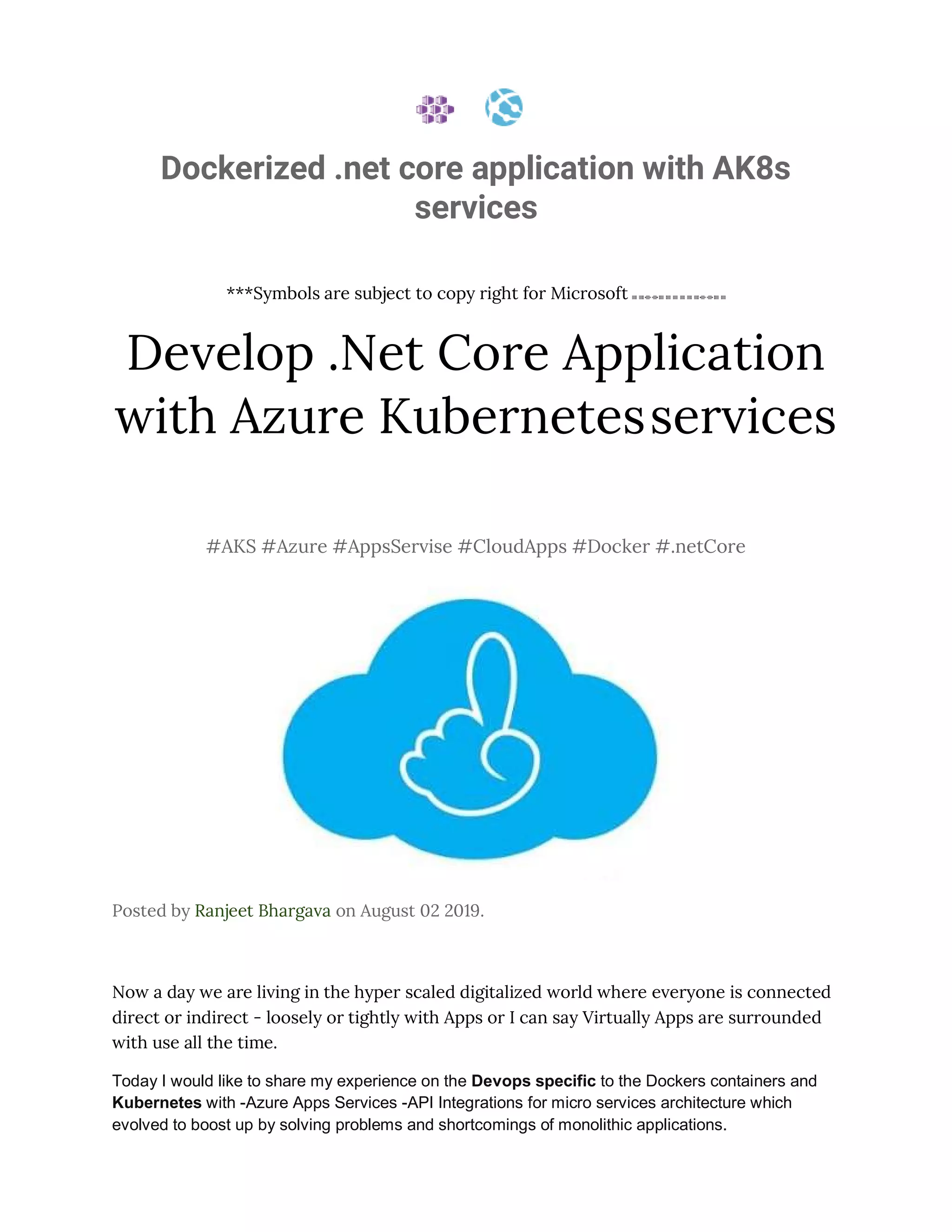 Dockerized .Net Core based app services in azure K8s | PDF Dockerized .Net Core based app services in azure K8s | PDF