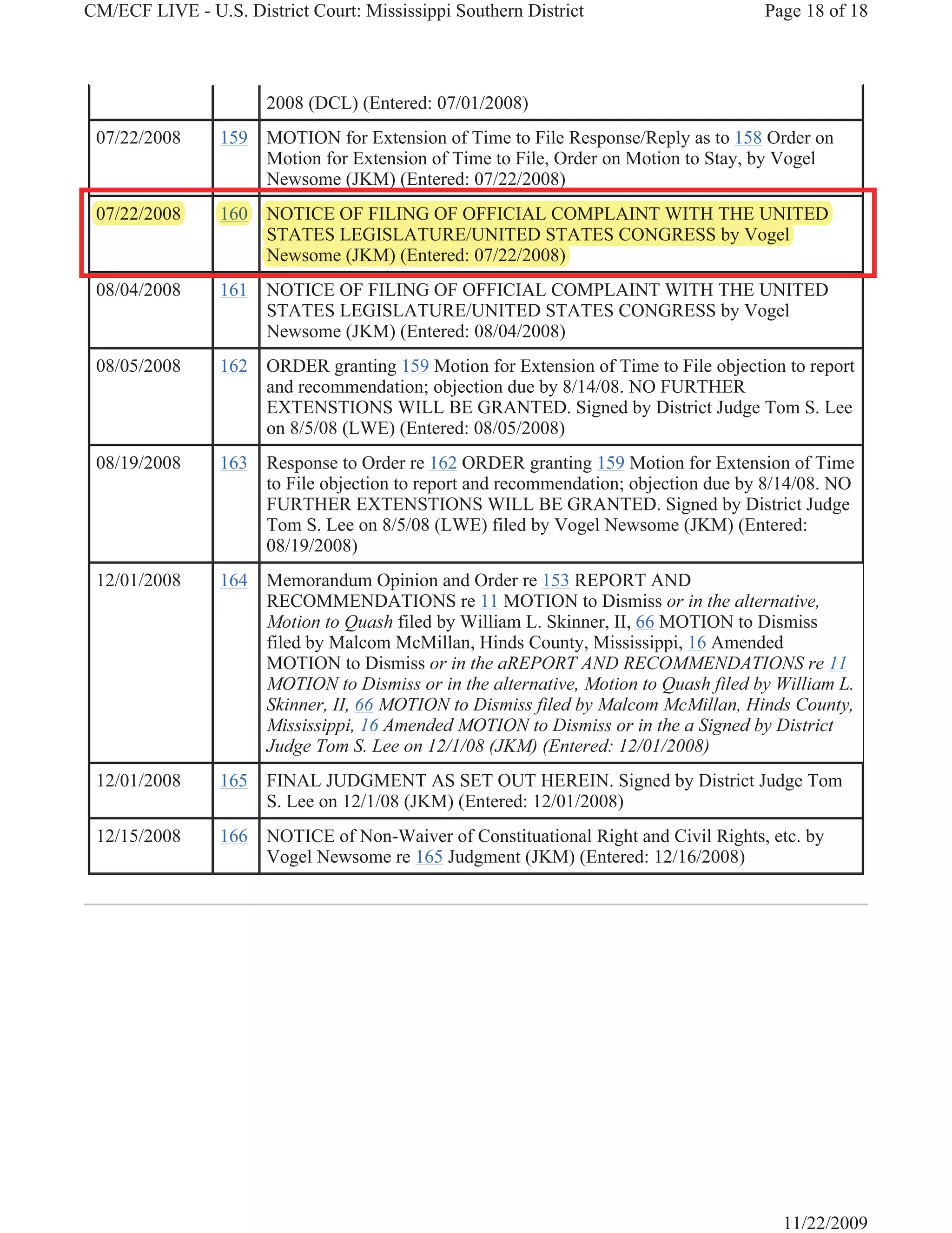 Docket sheet newsome v sla (0099) | PDF