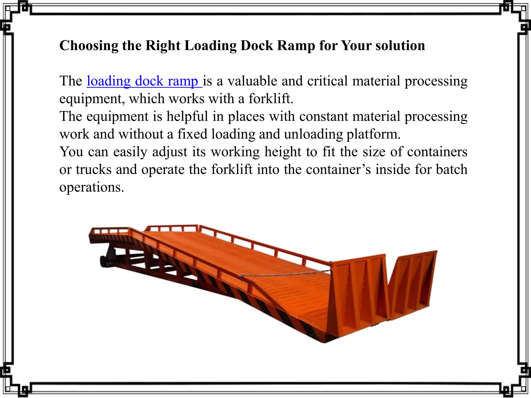 Dock Ramp-Hydraulic Dock Ramp-Portable Yard Ramp-Loading Ramp-Chennai ...