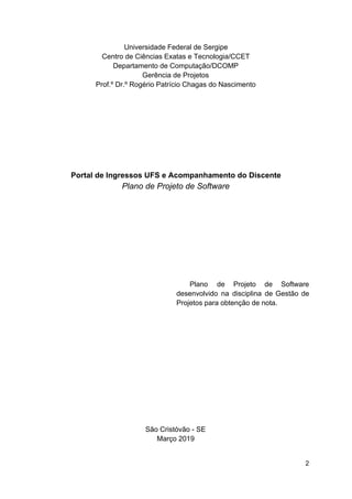 Plano de Projeto Portal de Ingressos UFS | PDF