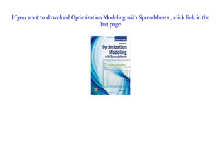 [PDF] Optimization Modeling with Spreadsheets | PPT