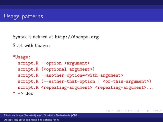 Docopt, beautiful command-line options for R, user2014 | PPT