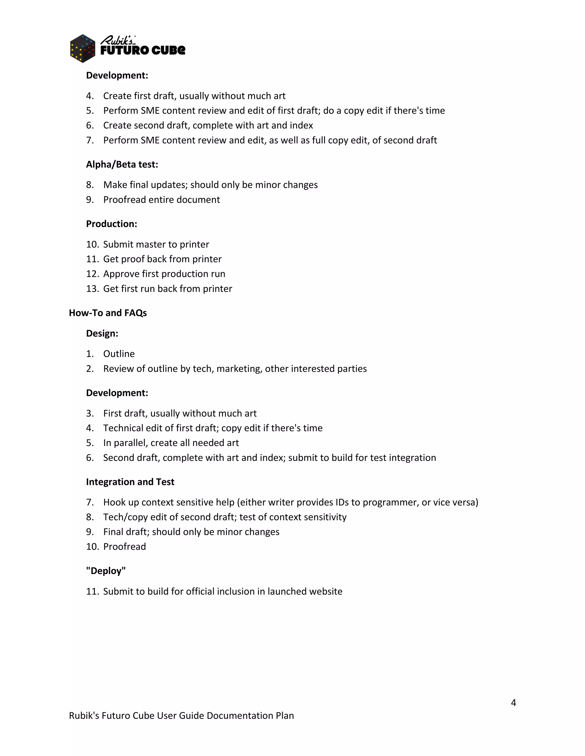 Rubik's Futuro Cube User Manual Documentation Plan | PDF